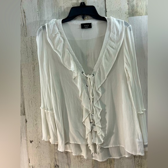 Vici | Tops | Vici Cascading Ruffle Blouse White Tie Lace Up Pirate ...